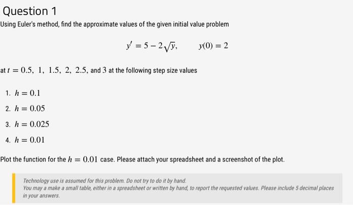 Solved Using Euler's method, find the approximate values of | Chegg.com