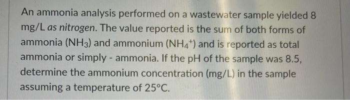 Solved An ammonia analysis performed on a wastewater sample | Chegg.com