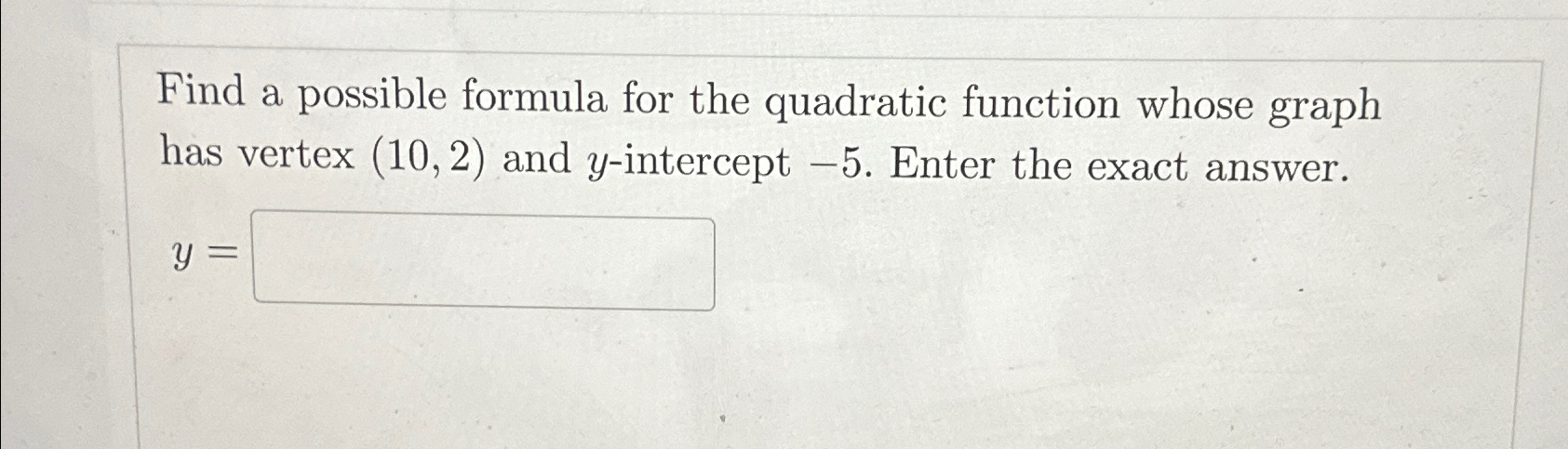 Solved Find a possible formula for the quadratic function | Chegg.com
