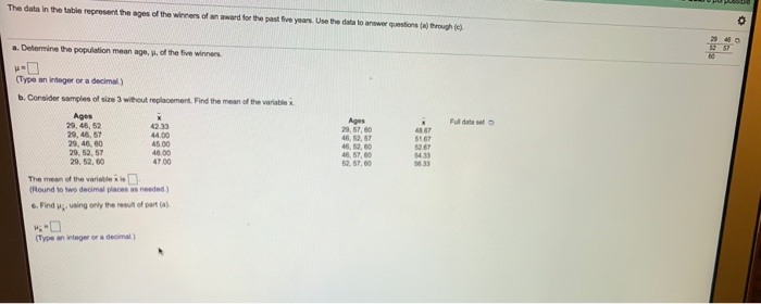 Solved The data in the table represent the ages of the | Chegg.com