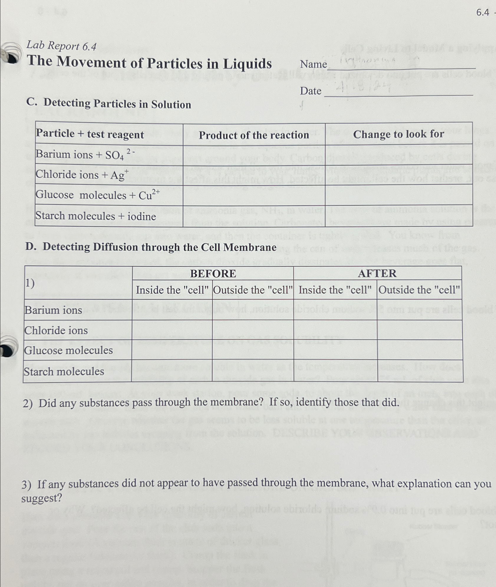 Solved 6.4Lab Report 6.4The Movement of Particles in | Chegg.com