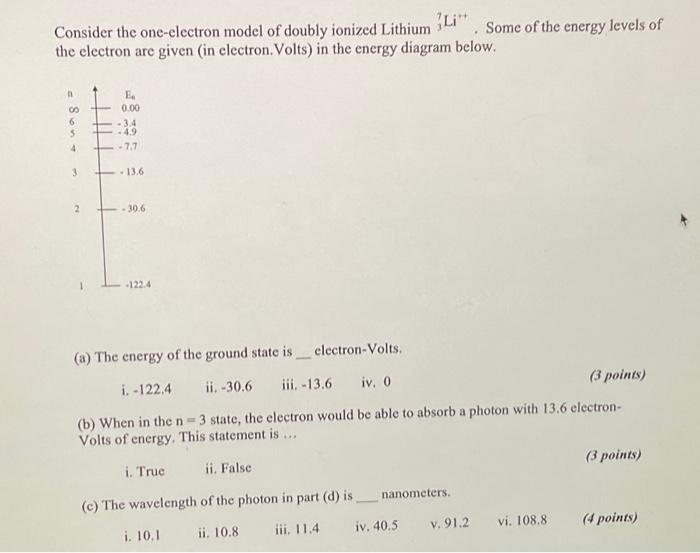 Solved Consider the one-electron model of doubly ionized | Chegg.com