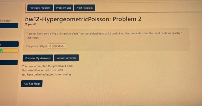 Solved hw12-HypergeometricPoisson: Problem 2 (1 point) A | Chegg.com