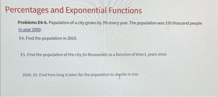 Solved Percentages and Exponential Functions Problems E4-6. | Chegg.com