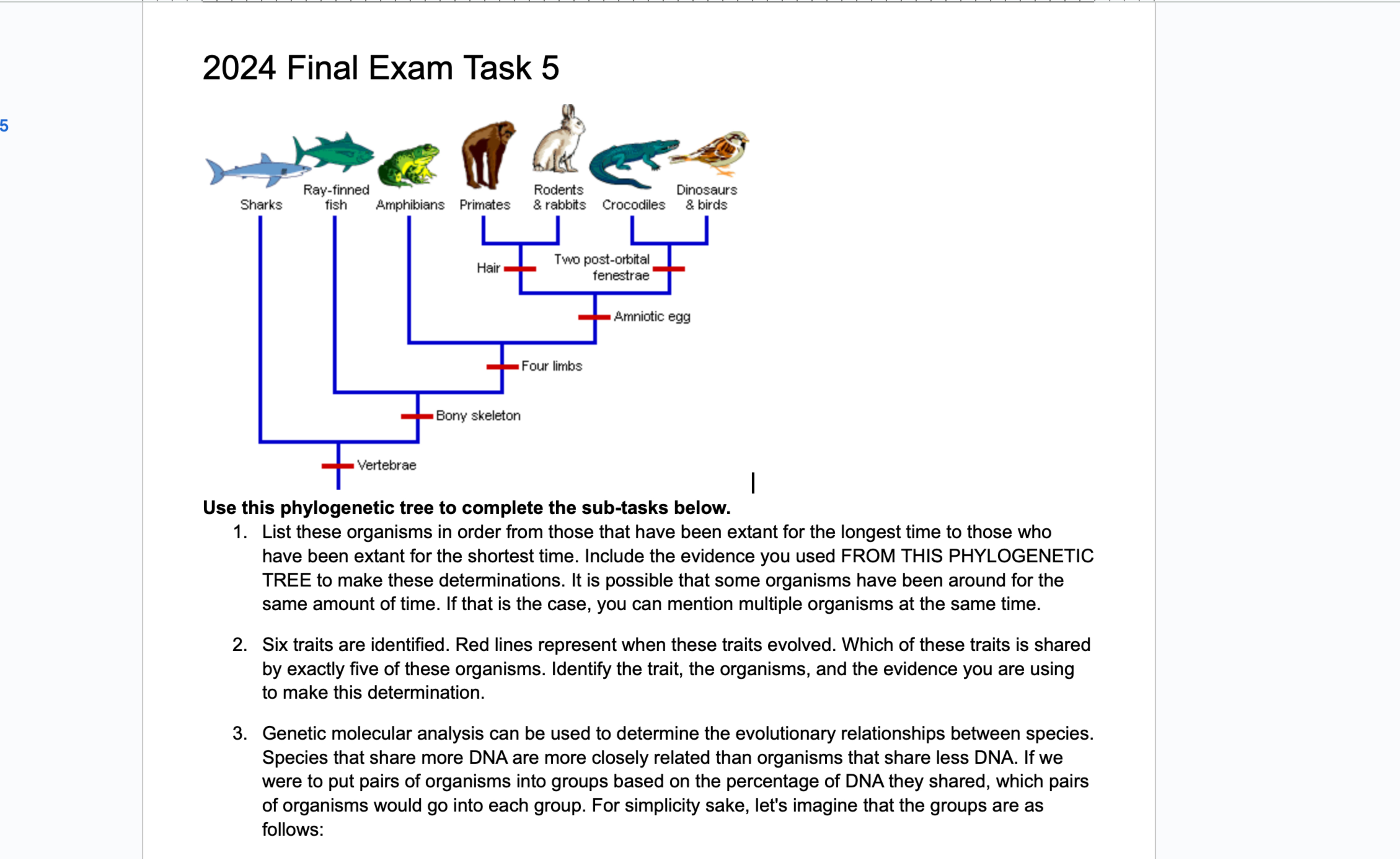 Solved Use this phylogenetic tree to complete the sub-tasks | Chegg.com