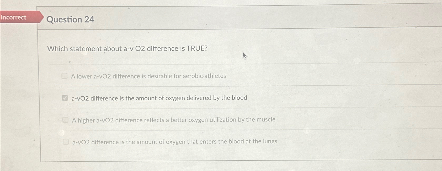 Solved Question 24Which statement about a-v O2 ﻿difference | Chegg.com