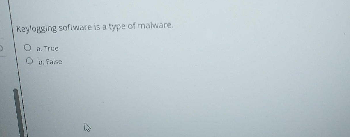 Solved Keylogging software is a type of malware.a. ﻿Trueb. | Chegg.com