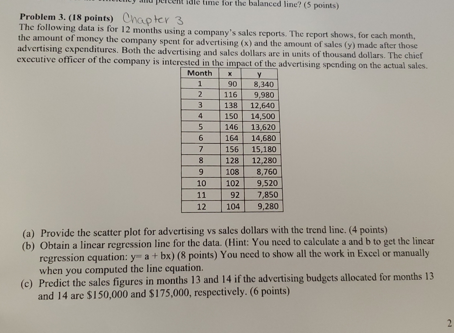 Solved Problem 3. ( 18 ﻿points) ﻿Chapter 3The following data | Chegg.com