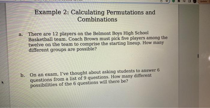 Solved Example 2: Calculating Permutations and Combinations | Chegg.com