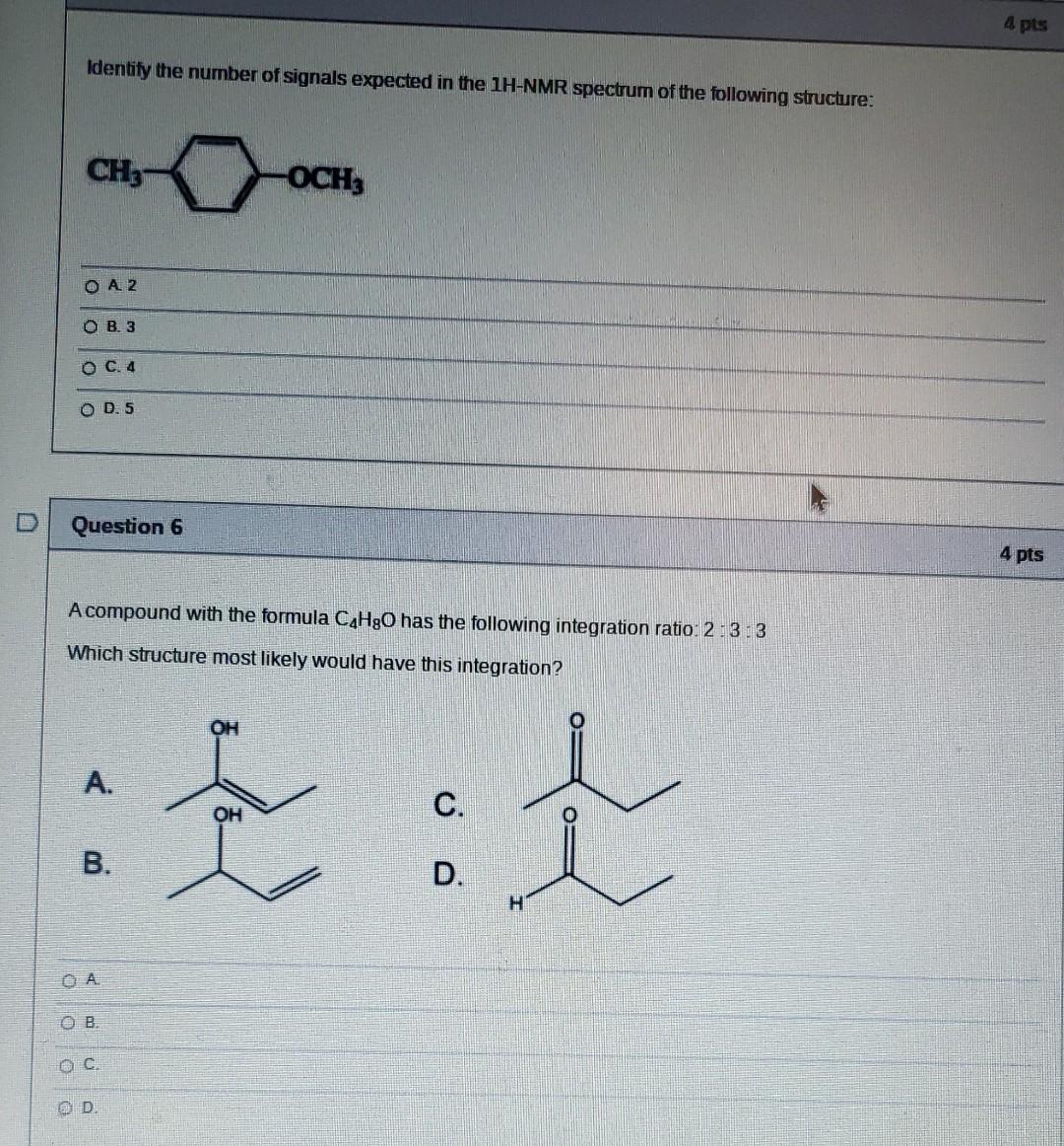 Solved 4 pts Identify the number of signals expected in the | Chegg.com
