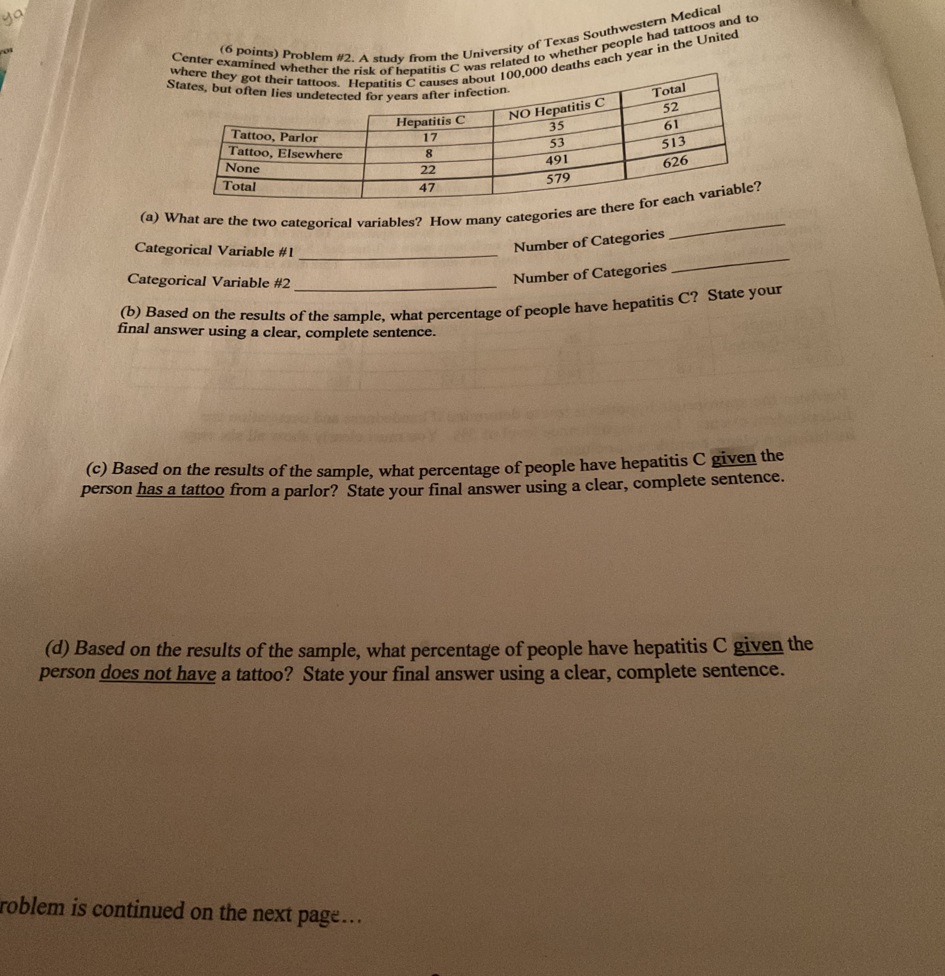 Solved (6 ﻿points) ﻿Problem #2. ﻿A study from the University | Chegg.com