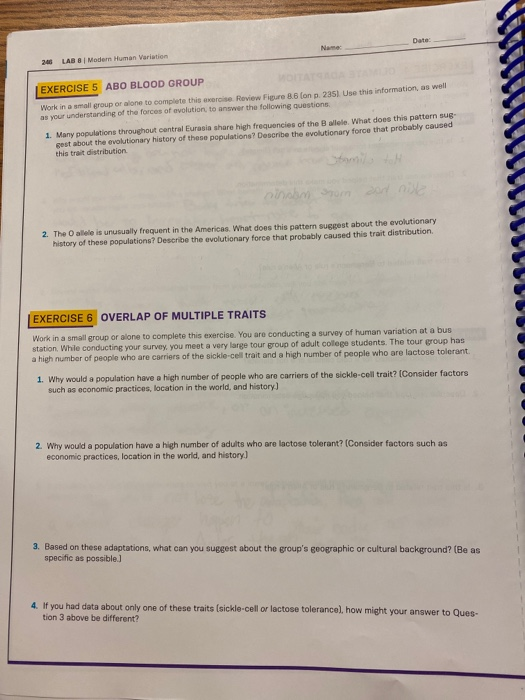 Solved Date: Name: 2.00 LAB B Modern Human Variation | Chegg.com