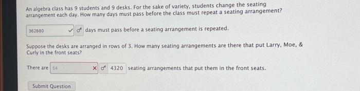 Solved An algebra class has 9 students and 9 desks. For the | Chegg.com