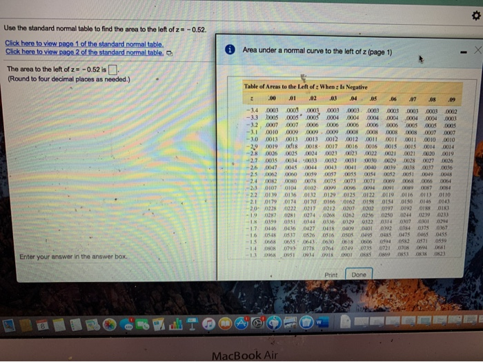 Solved Use the standard normal table to find the area to the | Chegg.com