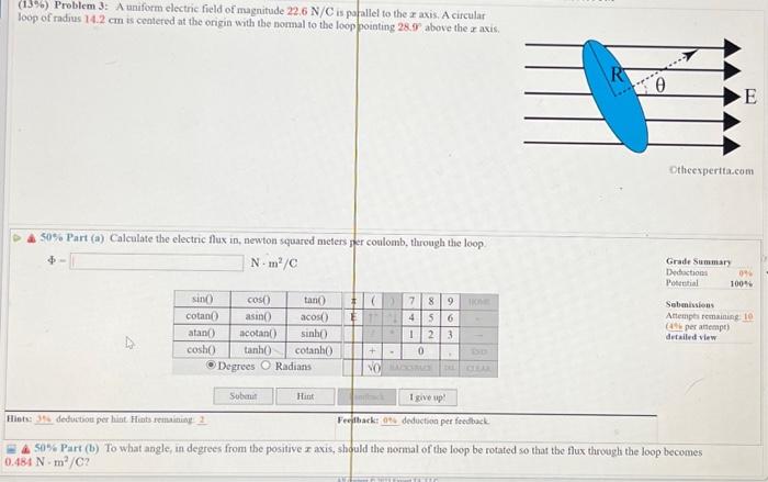 Solved (13\%) Problem 3: A uniform electric field of | Chegg.com