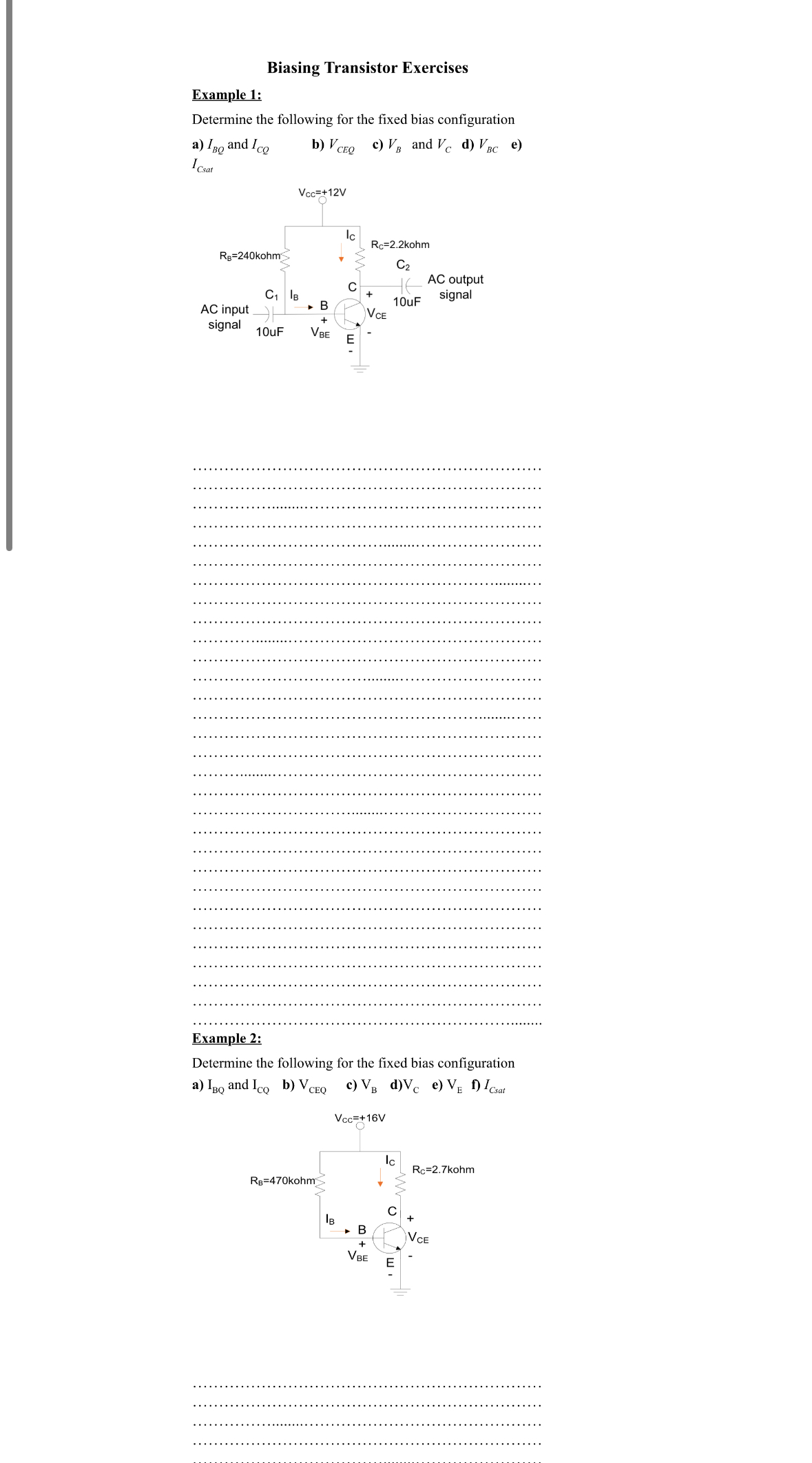 Solved Biasing Transistor ExercisesExample 1:Determine the | Chegg.com