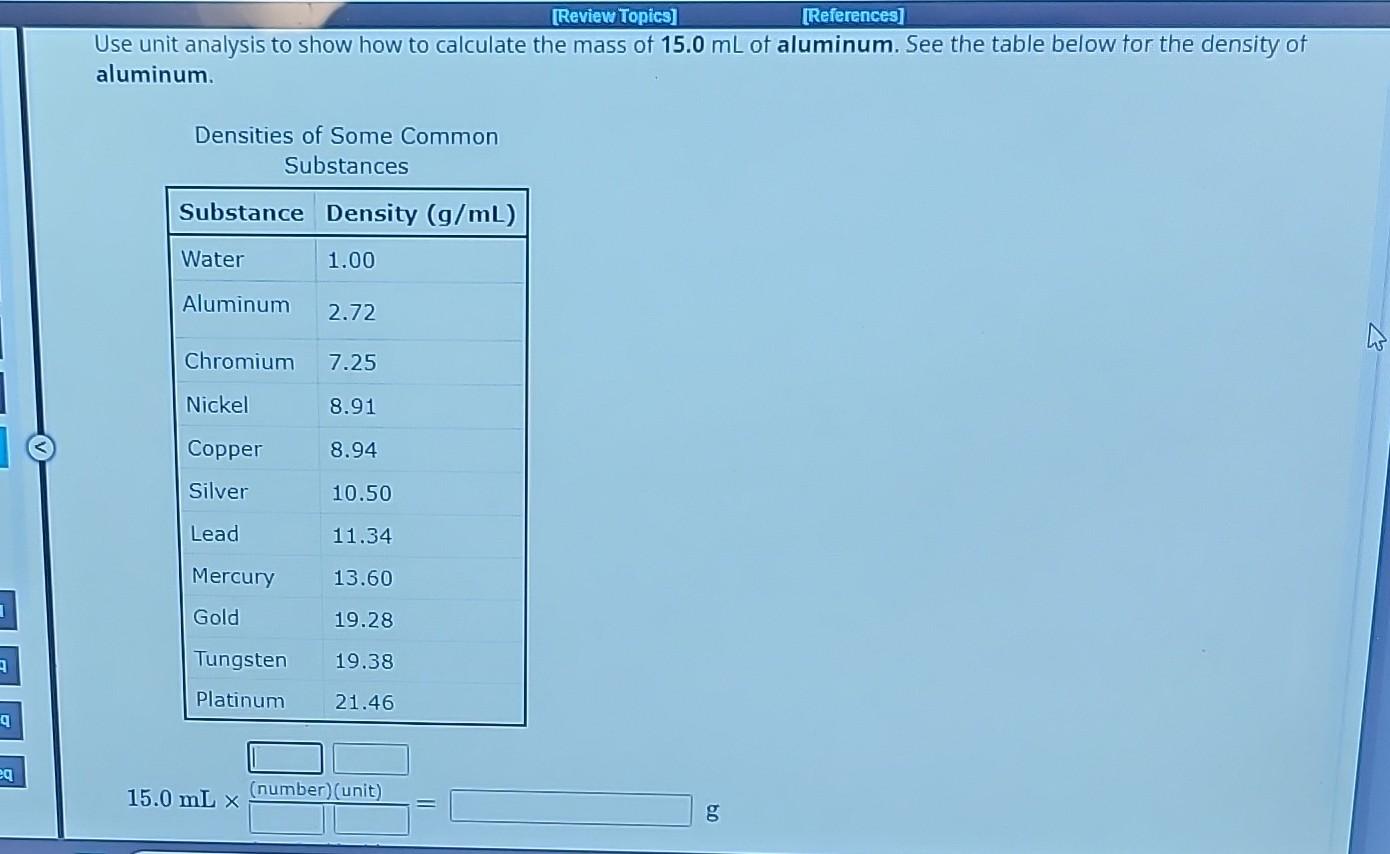 Solved Use unit analysis to show how to calculate the mass | Chegg.com