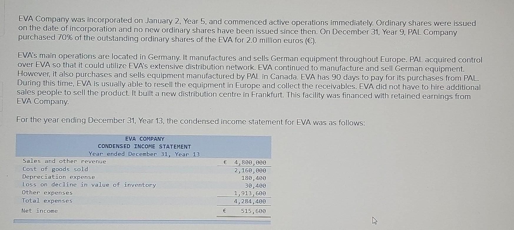 Solved EVA Company was incorporated on January 2, Year 5, | Chegg.com