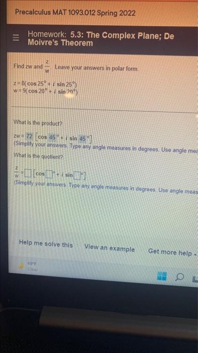 Solved Precalculus MAT 1093.012 Spring 2022 Homework: 5.3: | Chegg.com