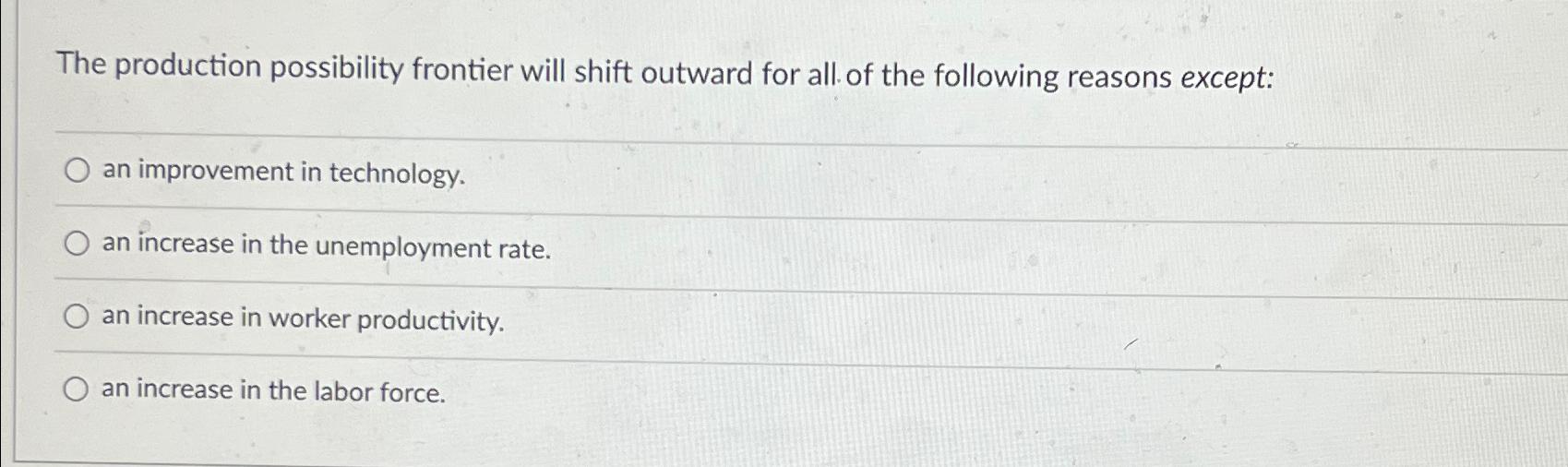 Solved The production possibility frontier will shift | Chegg.com