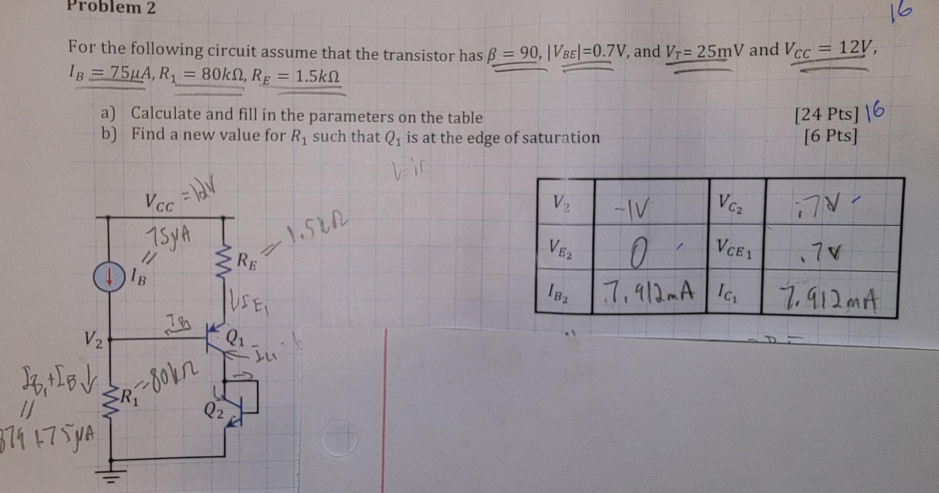 Solved For the following circuit assume that the transistor | Chegg.com