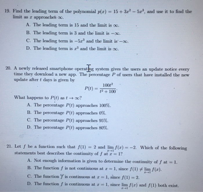 Solved 19. Find the leading term of the polynomial p(1) = | Chegg.com