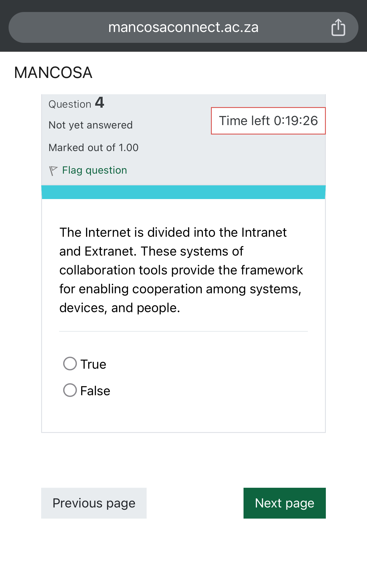 Solved mancosaconnect.ac.zaMANCOSAQuestion 4Not yet | Chegg.com