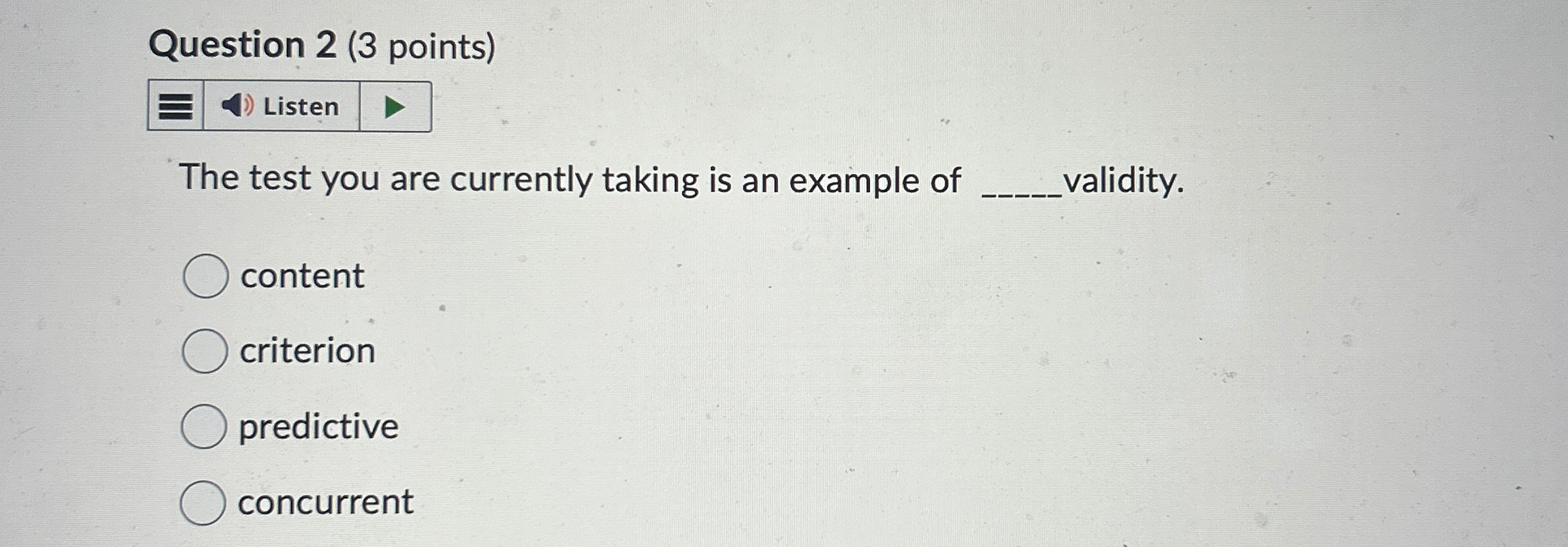 Solved Question 2 (3 points)ListenThe test you are | Chegg.com Solved Question 2 (3 points)ListenThe test you are | Chegg.com