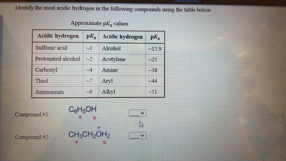 Solved hererences Identify the most acidic hydrogen in the | Chegg.com
