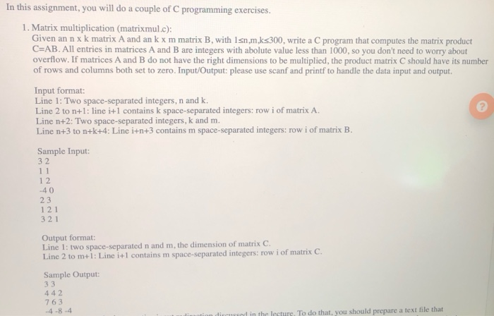 Solved In this assignment, you will do a couple of C | Chegg.com
