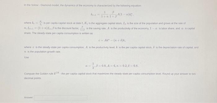 Solved In the Solaw. Dumond model, the dynamict of the | Chegg.com