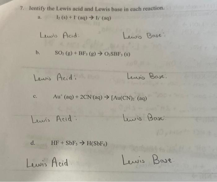 Solved 7. lentify the Lewis acid and Lewis base in each | Chegg.com