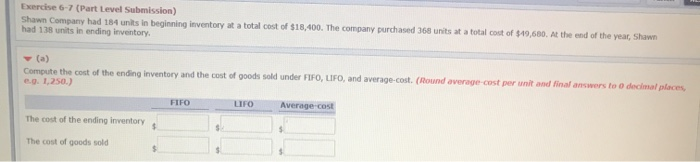 Solved Exercise 6-7 (Part Level Submission) Shawn Company | Chegg.com
