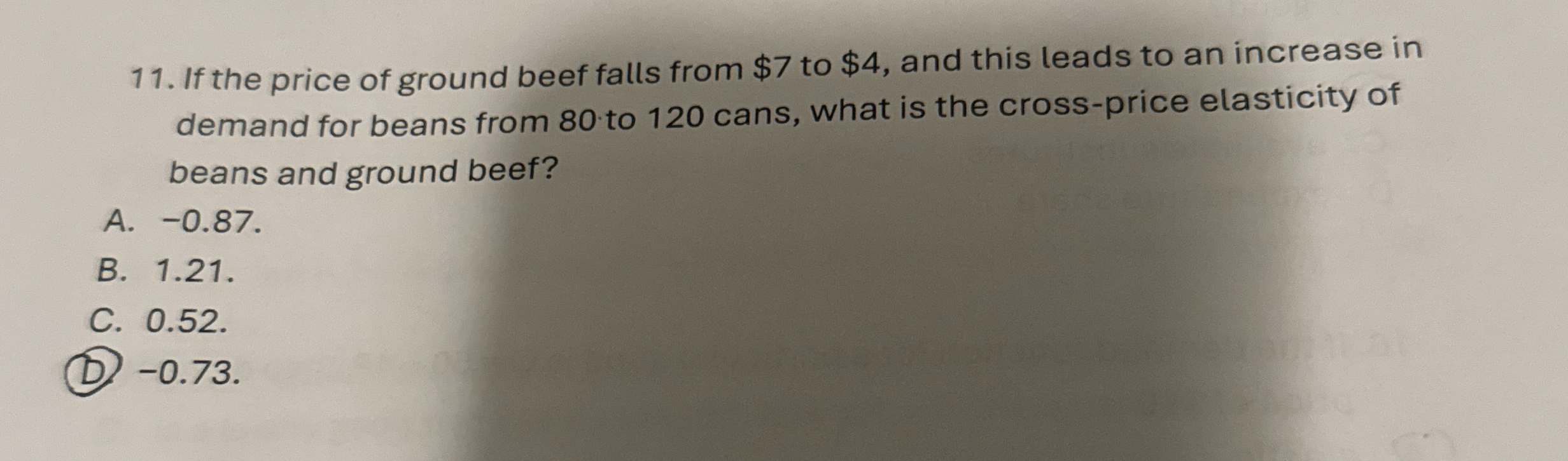 Solved If the price of ground beef falls from $7 ﻿to $4, | Chegg.com