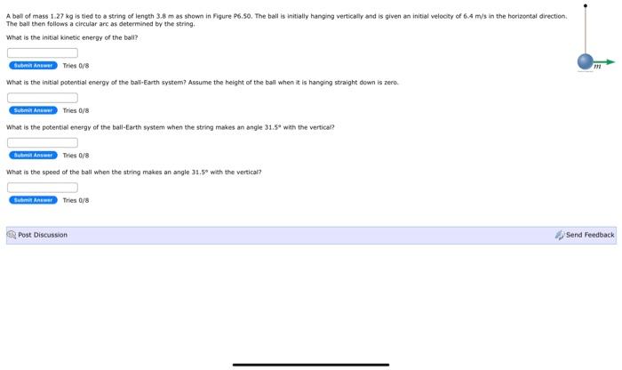 Solved A bal of mass 1.27 kg is tied to a string of length | Chegg.com