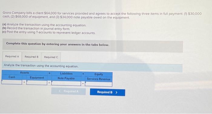 Solved Groro Company bills a client $64,000 for services | Chegg.com