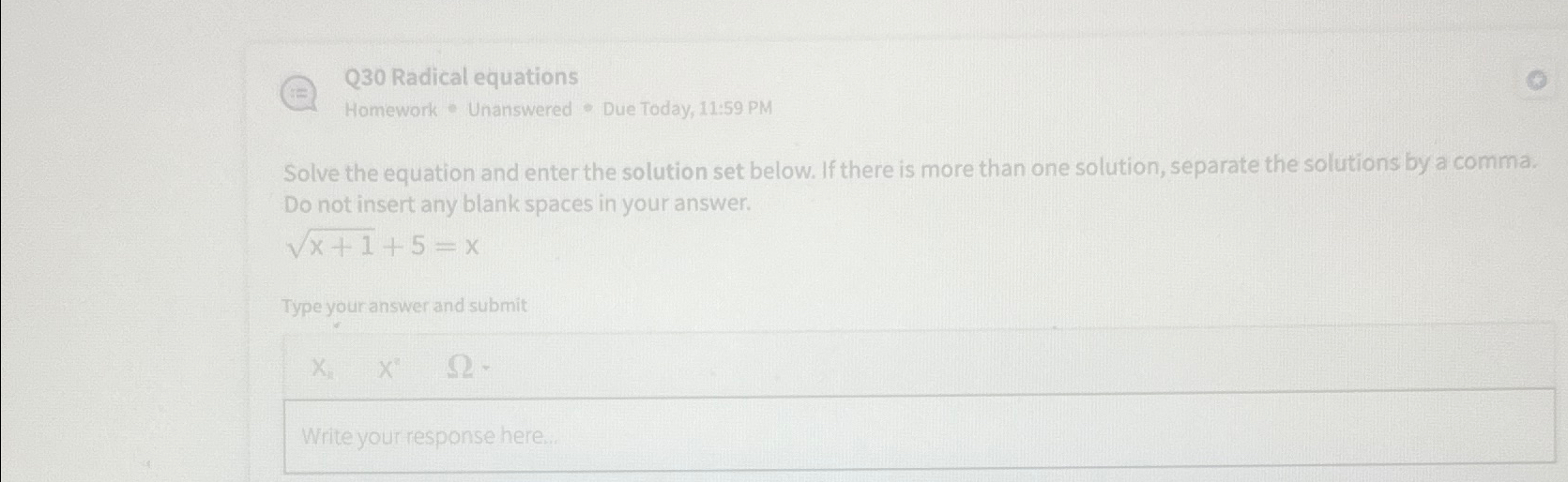 Solved Q30 Radical equations\\nHomework * Unanswered * D De | Chegg.com