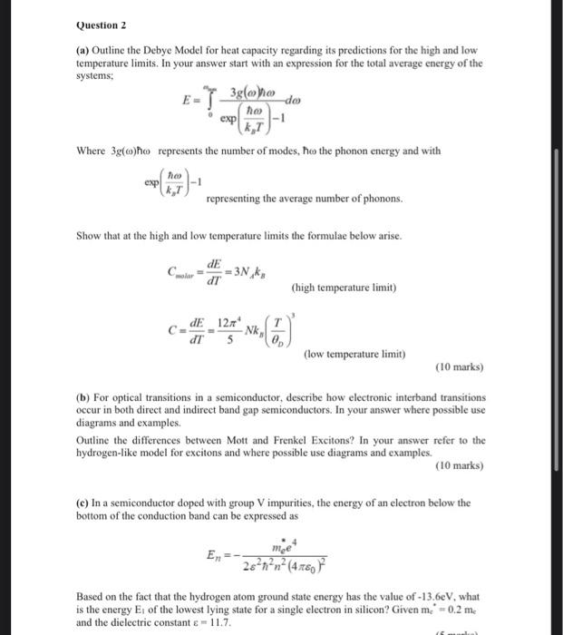 Solved (a) Outline the Debye Model for heat capacity | Chegg.com