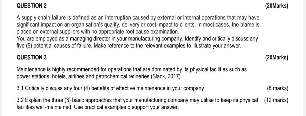 Solved A supply chain failure is defined as an interruption | Chegg.com