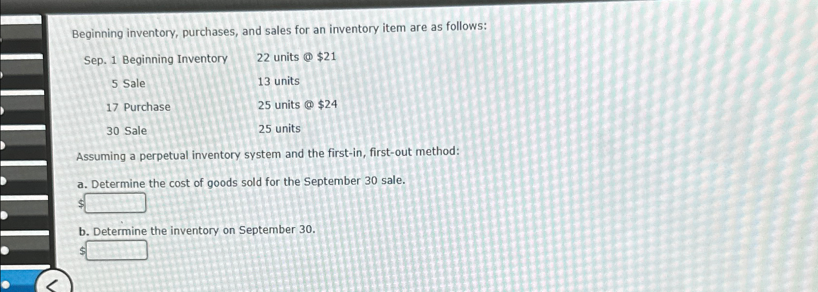 Solved Beginning inventory, purchases, and sales for an | Chegg.com