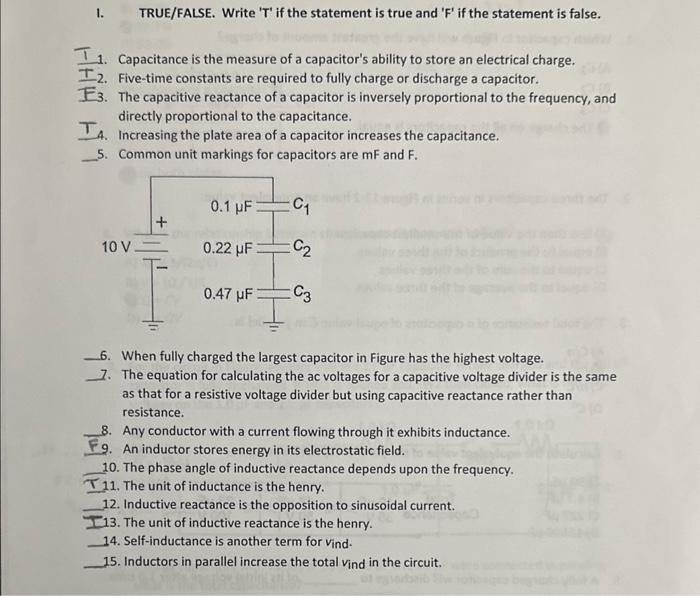 Solved 1. TRUE/FALSE. Write ' T ' if the statement is true | Chegg.com