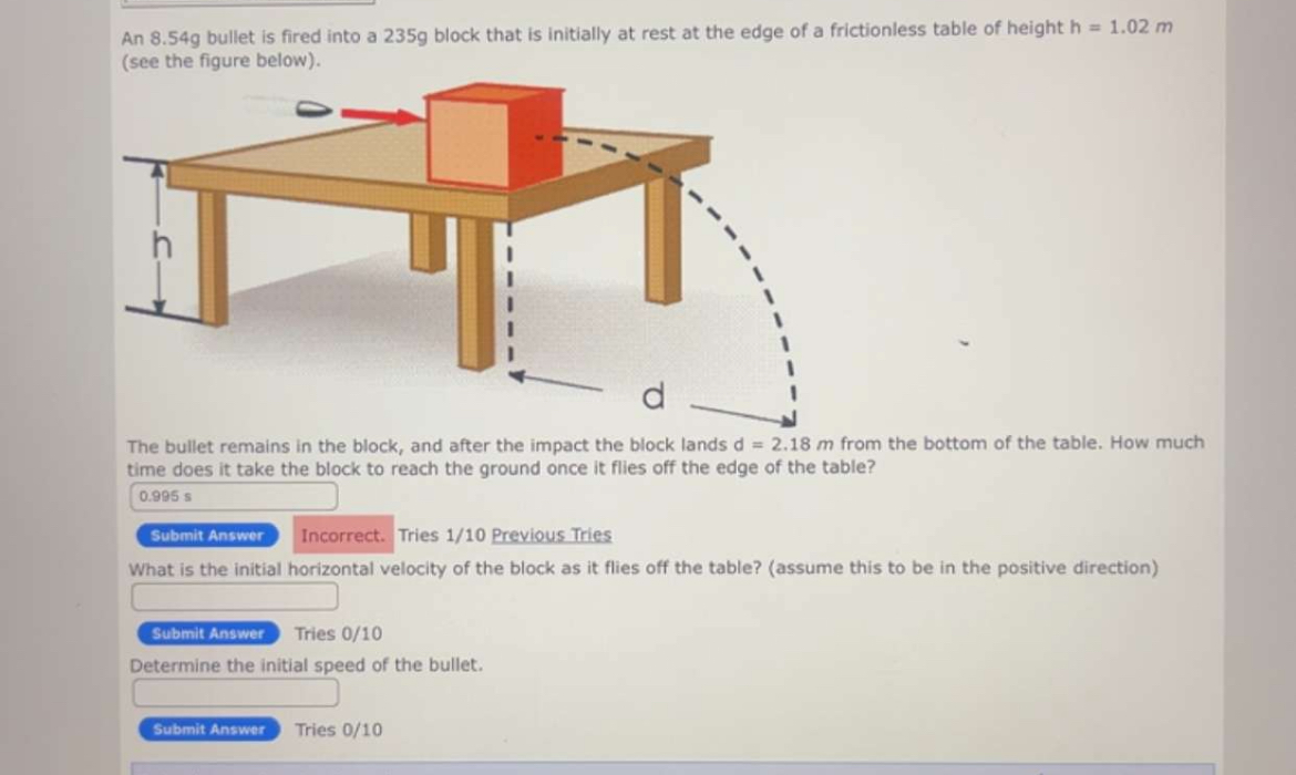 Solved An 8.54g ﻿bullet is fired into a 235g ﻿block that is | Chegg.com
