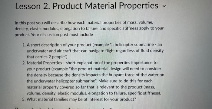 Solved Lesson 2. Product Material Properties In this post | Chegg.com