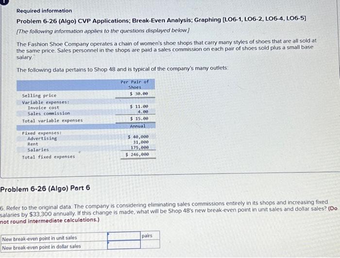 Solved Required informotion Problem 6-26 (Algo) CVP | Chegg.com