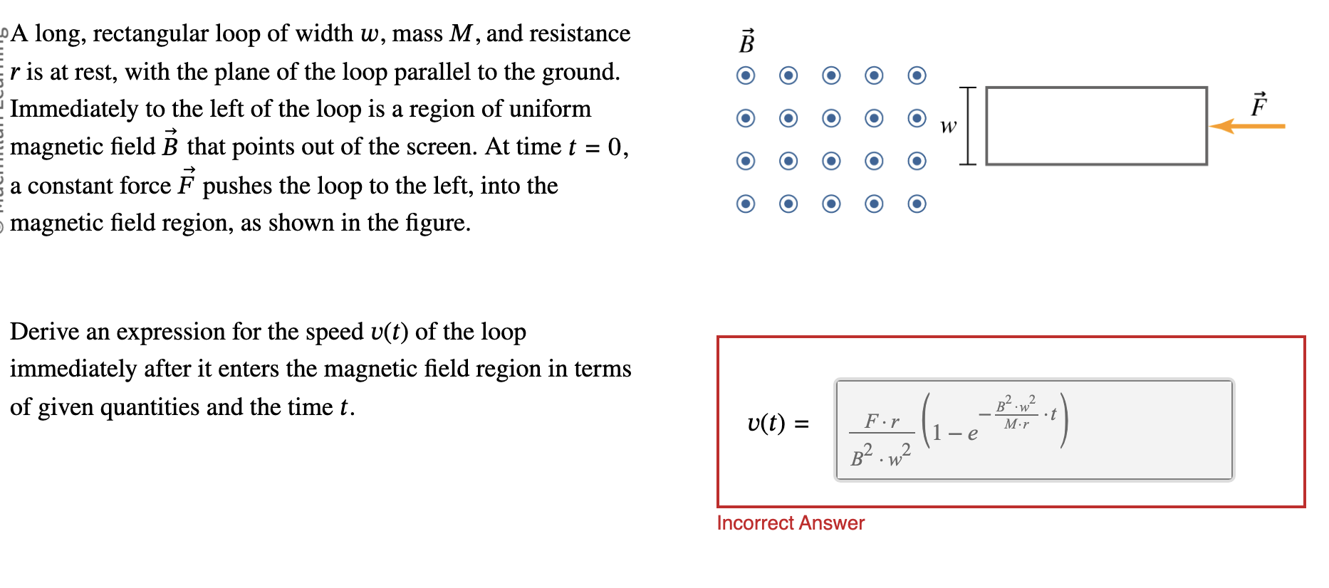 Solved A long, rectangular loop of width \( ﻿w \), ﻿mass \( | Chegg.com