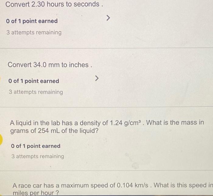 Solved Convert 2.30 hours to seconds. > O of 1 point earned | Chegg.com