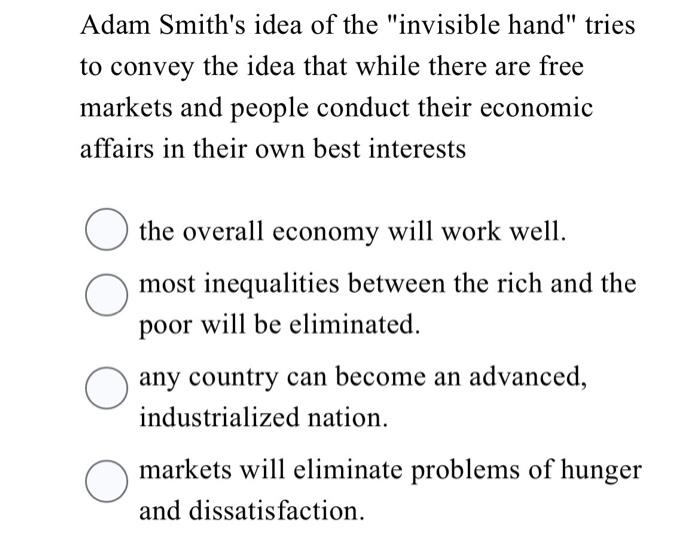Solved Adam Smith's idea of the "invisible hand" tries to | Chegg.com