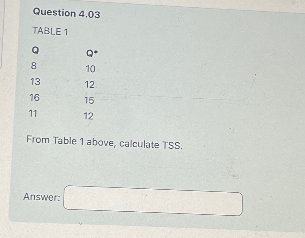 Solved Question 4.03TABLE 1\table[[Q,Q** | Chegg.com