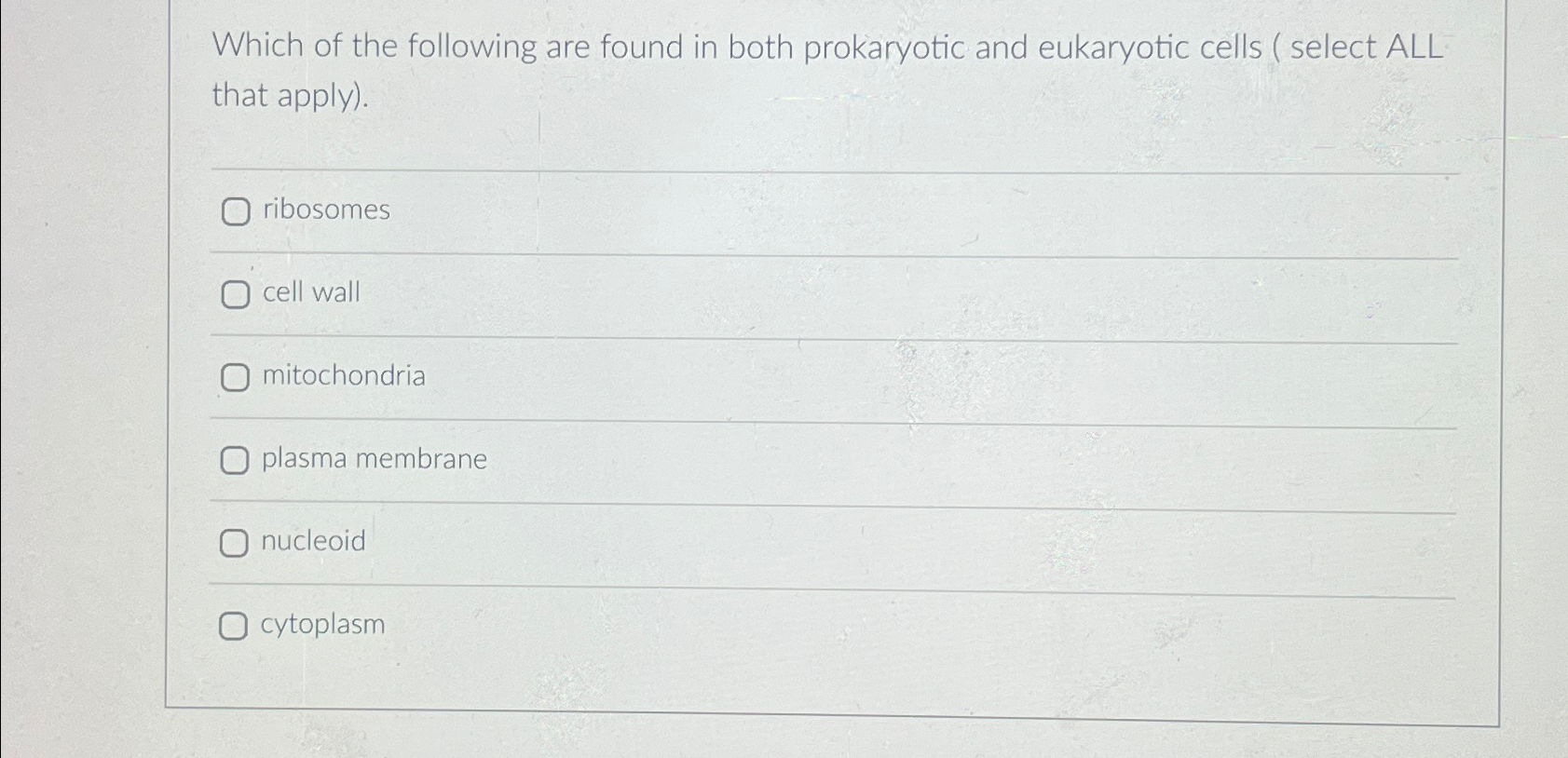 Solved Which of the following are found in both prokaryotic | Chegg.com