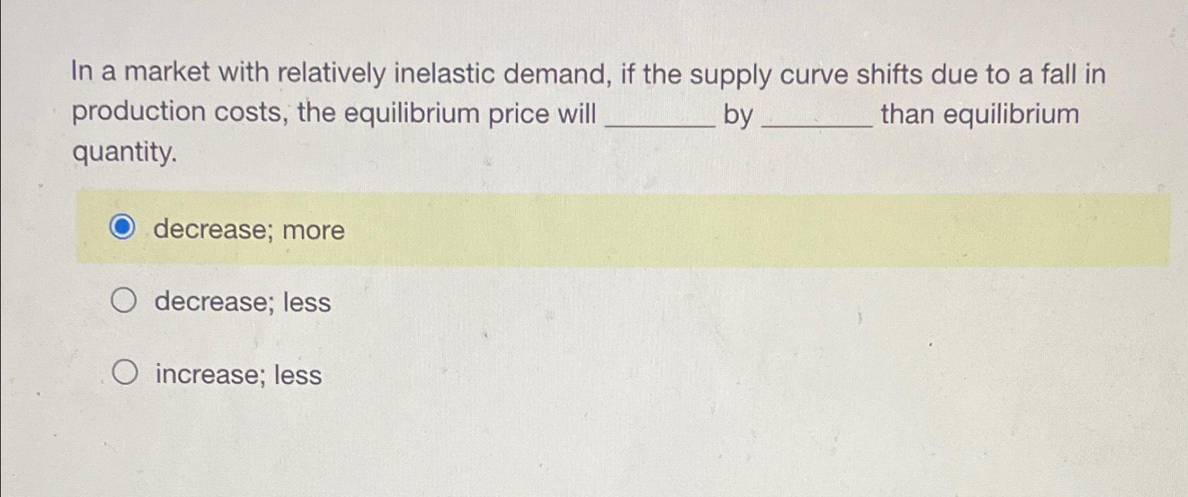 Solved In a market with relatively inelastic demand, if the | Chegg.com